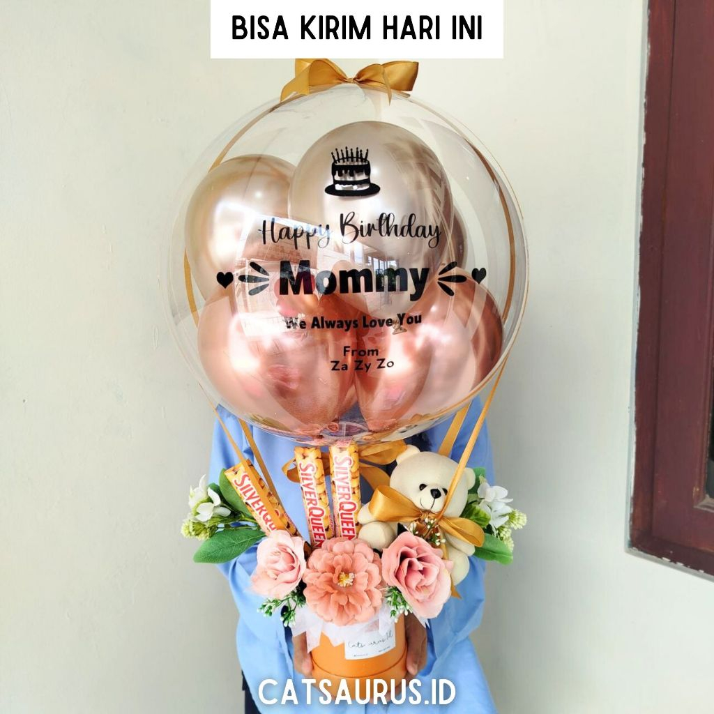 Jual Catsaurus.id Buket Balon Coklat Silverqueen + Teddy + Hiasan Bunga ...