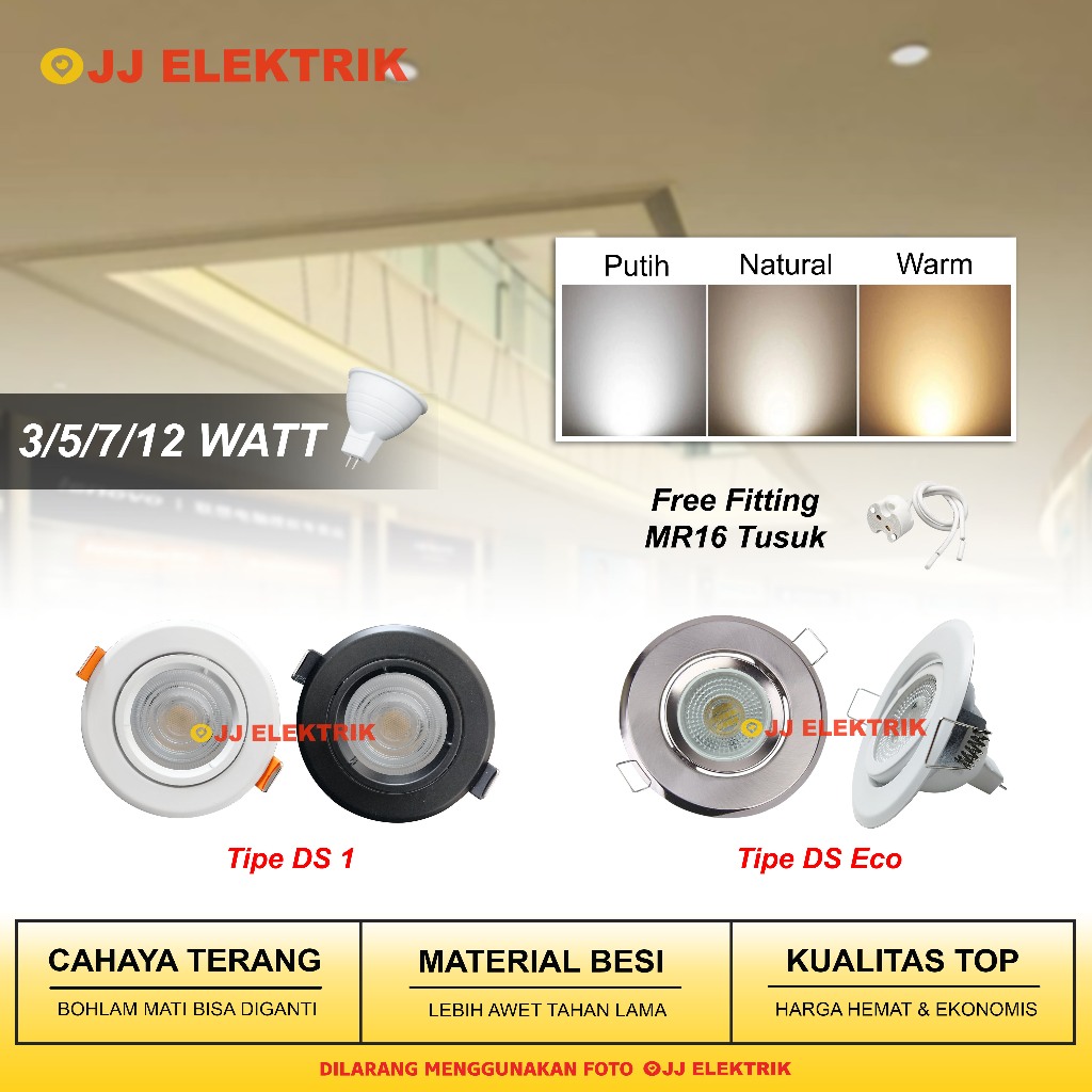 Jual Lampu Sorot Plafon LED MR16 3W 5W 7W 12W - Downlight Spotlight Terang Bisa Ganti Bohlam ...