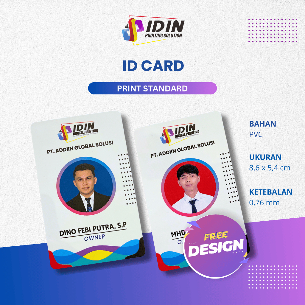 Jual ID Card Custom Cetak Printer Biasa 1 Sisi atau 2 Sisi Free Design ...