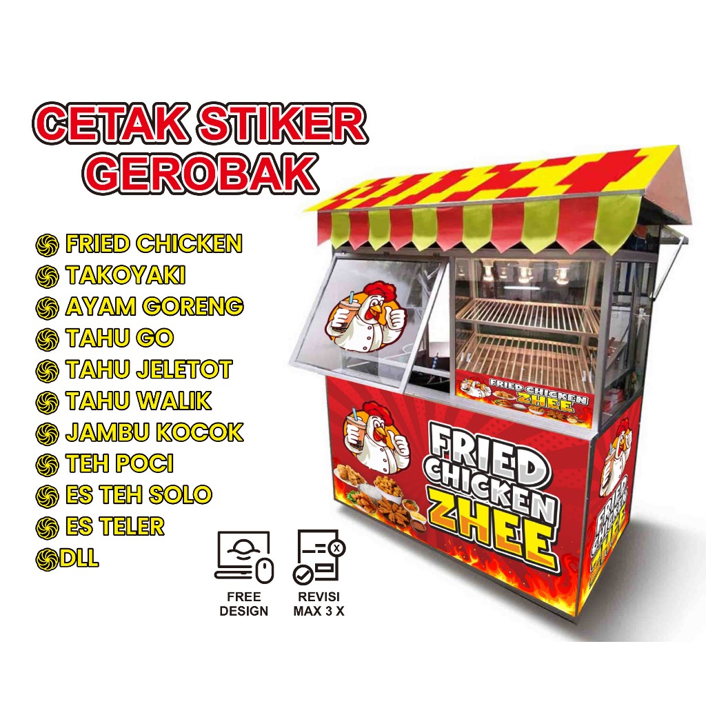 Jual Cetak Stiker Gerobak Booth FREED CHICKEN (FREE TAMBAH NAMA ...