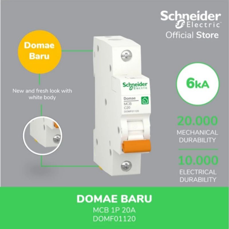 Jual Schneider Electric MCB Domae 1P 1 Phase 1 Pole 20A 20 Ampere | Shopee Indonesia