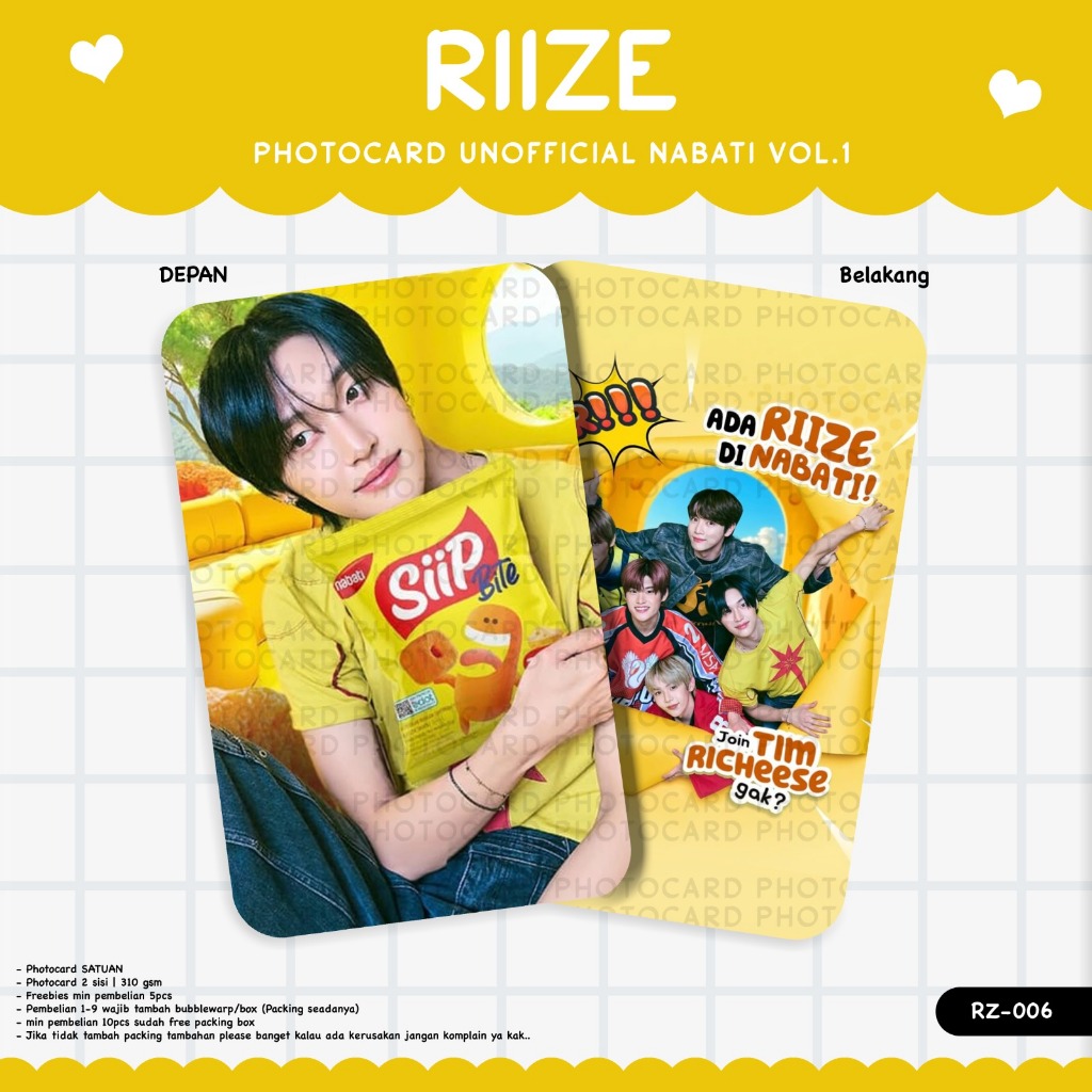 Jual PHOTOCARD KOLEKSI TERBARU RIIZE X NABATI SIP VOL.1 UNOFFICIAL 2 ...