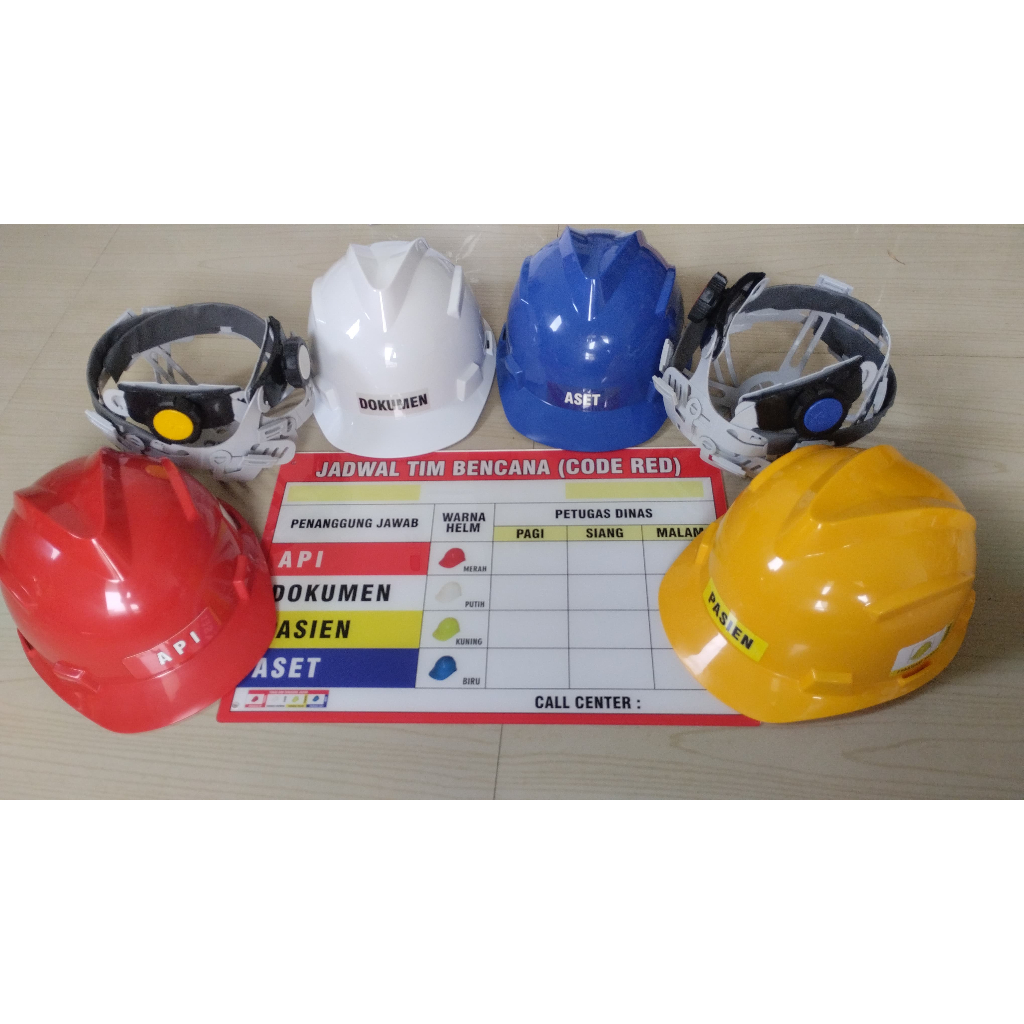 Jual Papan akrilik code red dengan set helm keselamatan bencana code ...