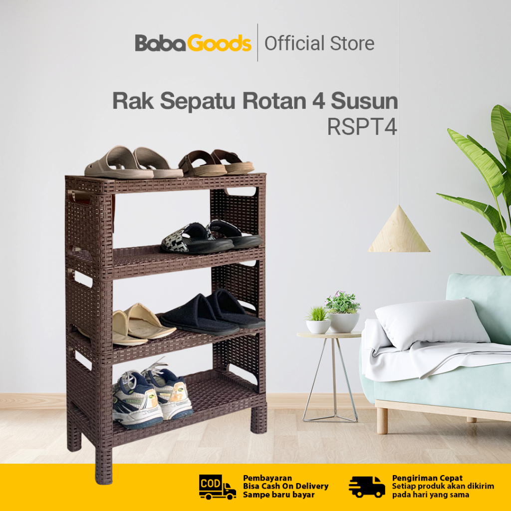 Jual Rak Sepatu Plastik Motif Rotan 4 Susun Kokoh RSPT4 | Shopee Indonesia