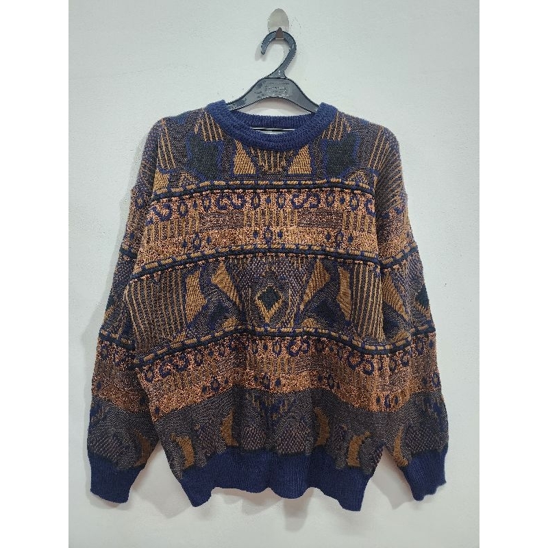 Jual Sweater Rajut Knit Vintage Motif Timbul 3D Ala Coogi | Shopee ...