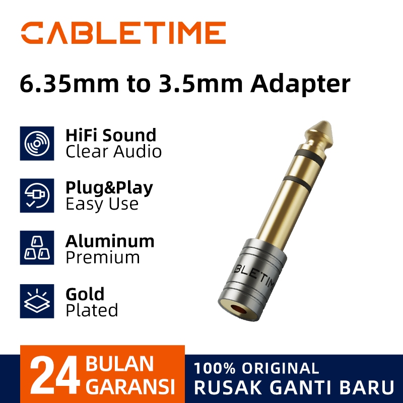 Jual CABLETIME Jack Aux 3.5mm Female to 6.5mm Male Adapter for Audio & Music Equipment | Shopee ...