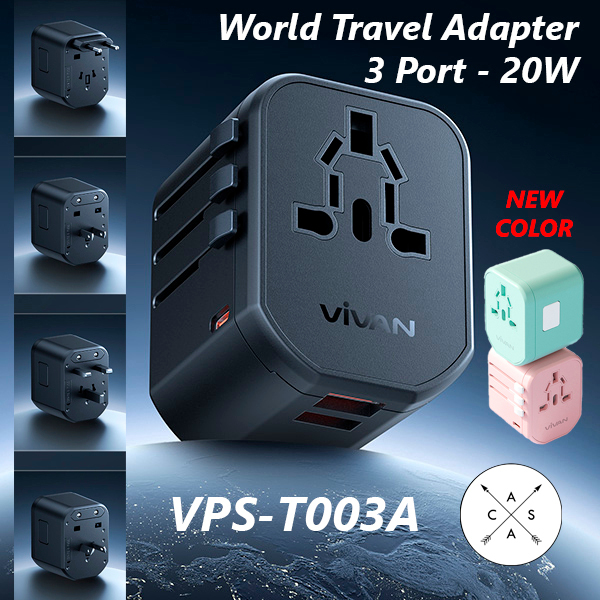 Jual Vivan VPS-T003A Travel Adapter Kepala Charger 20W 3 Port USB-C USB ...