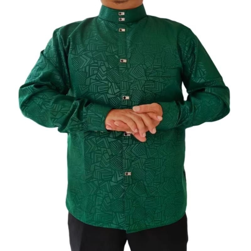 Jual Zafar - Baju kemeja Koko polos emboss pria jumbo S M L XL XXL ...