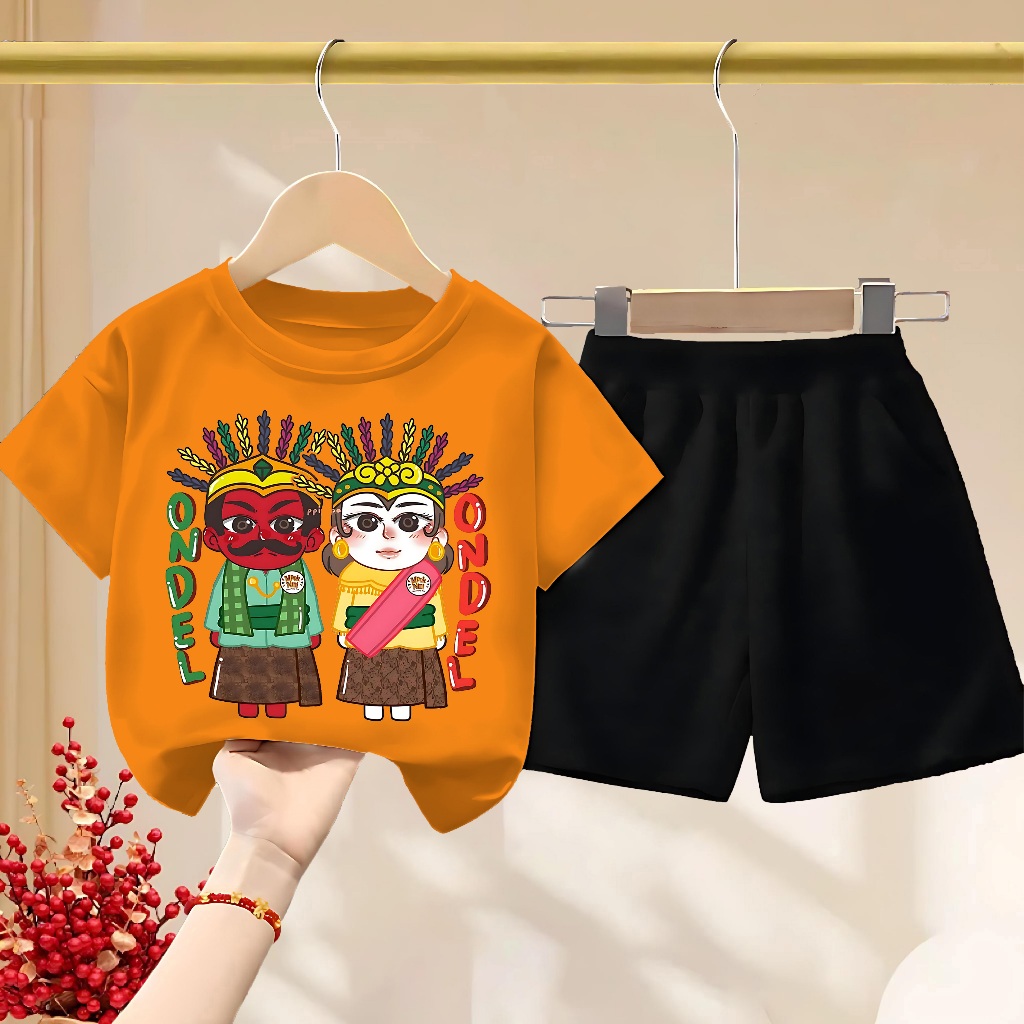 Jual Setelan Lengan Pendek Anak Laki-Laki Dan Perempuan Gambar Ondel ...