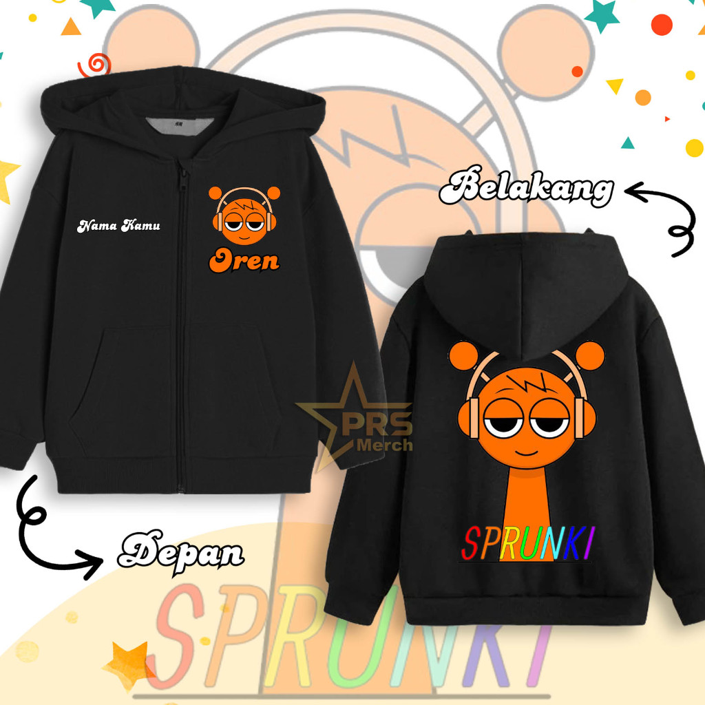 Jual Jaket Zipper Resleting Anak SPRUNKI INCREDIBOX - Hoodie Anak Oren ...