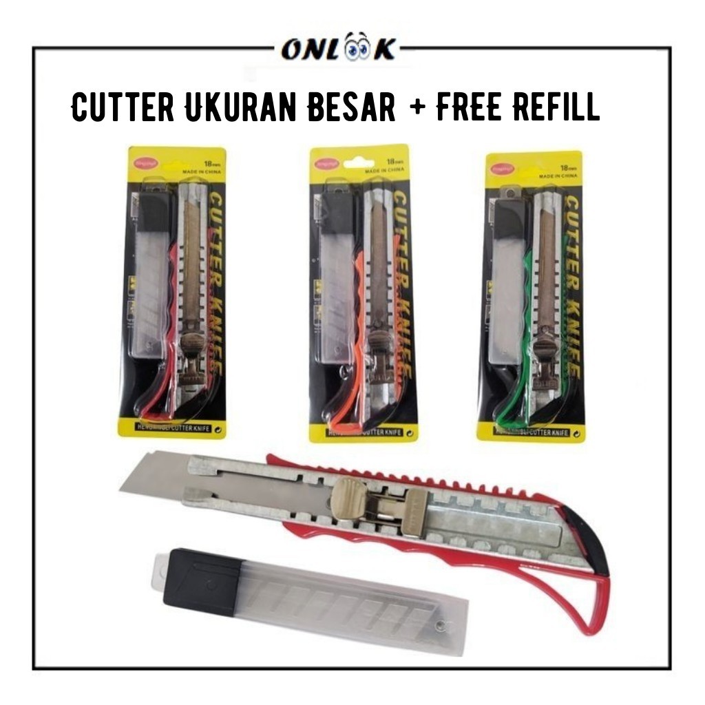 Jual Cutter Pisau Pemotong 18mm Free Refill Kater Ukuran Besar Super Tajam Multifungsi Termurah ...