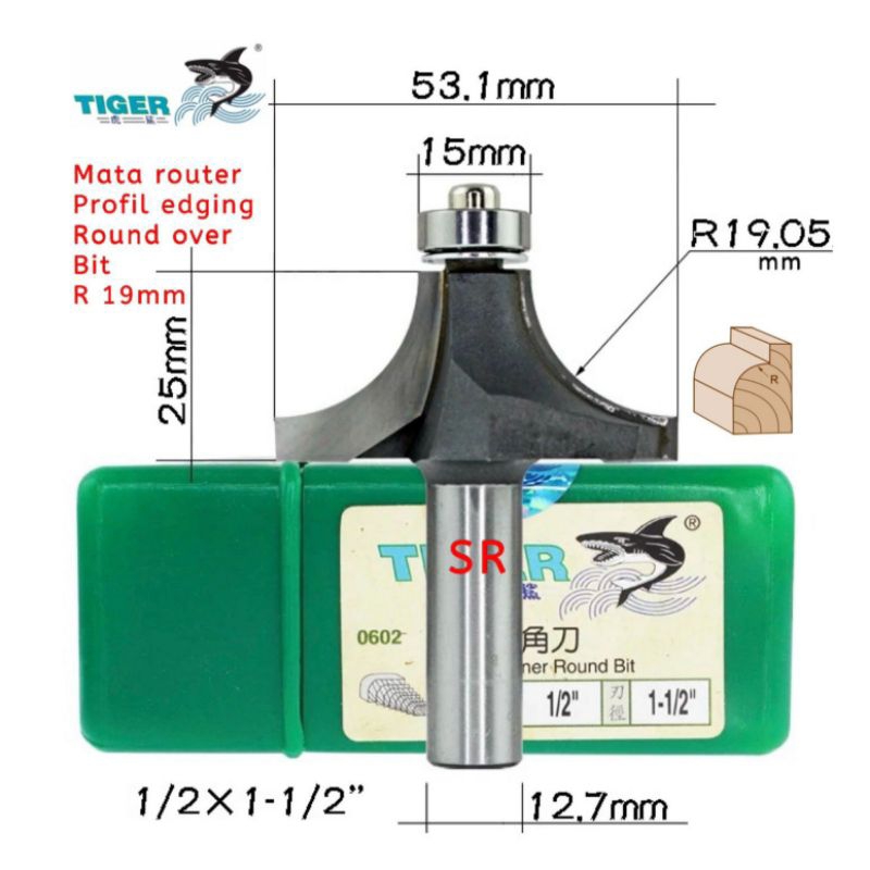 Jual Mata Profil/ Router Round Over Bits 19mm (1/2 × 1-1/2) As Inch ...