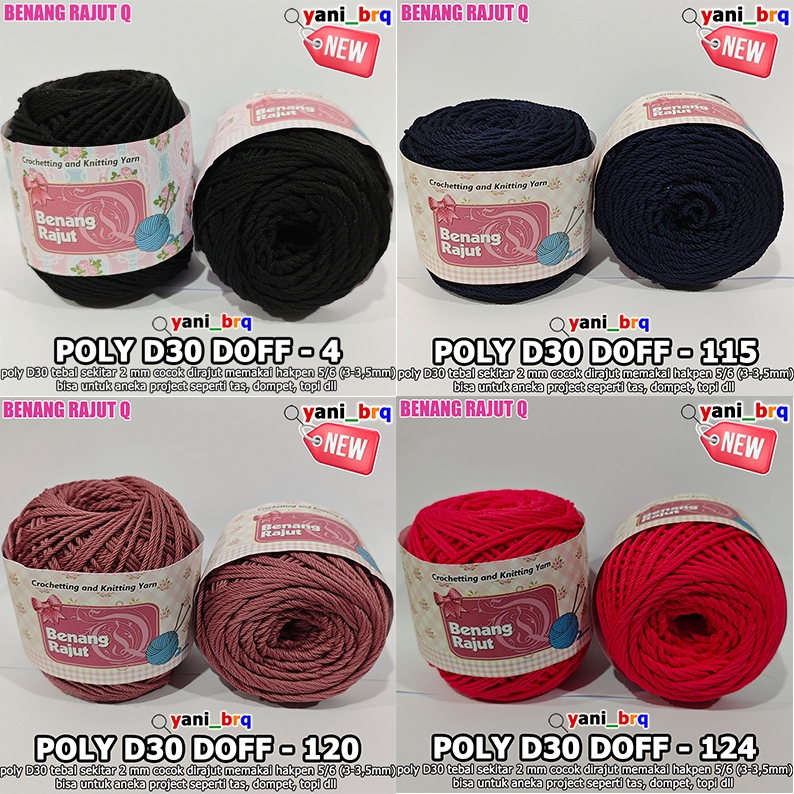 Jual BENANG RAJUT POLY DOFF D30 2mm Besar Tebal/Polythick hakpen 5/6 KATALOG PROJECT TAS, DOMPET ...
