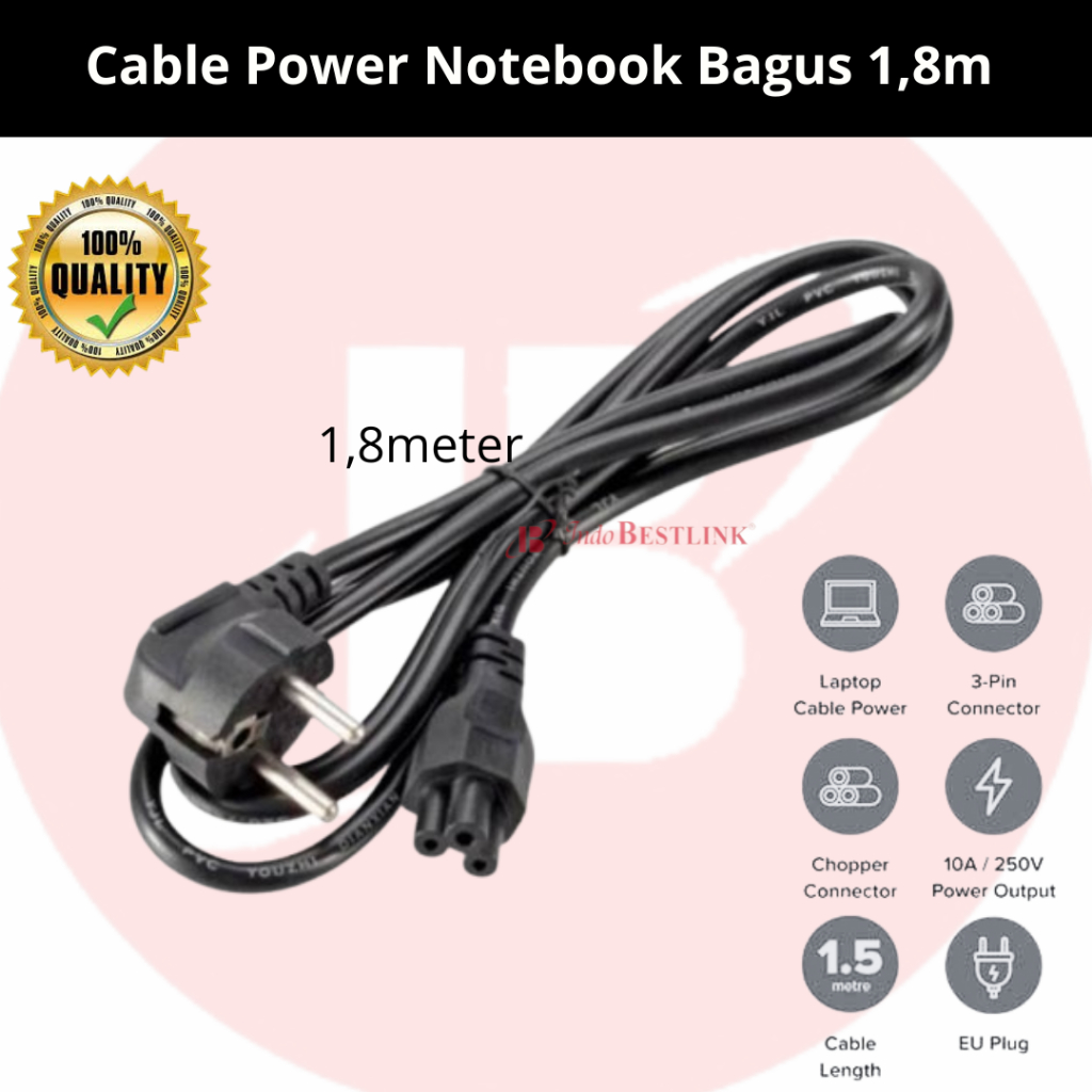 Jual Kabel Power Adaptor Charger 3 Lubang Laptop Bagus Komputer 1,8m ...