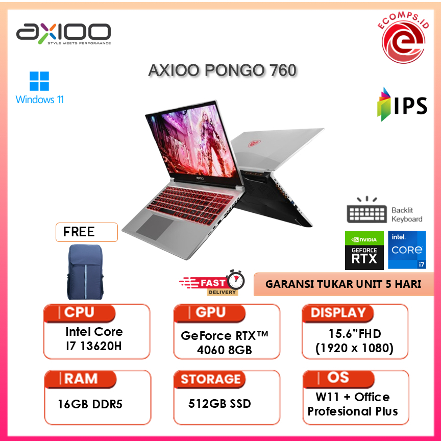 Jual Axioo Pongo 760 V2 RTX4060 8GB/ i7 13620H 512SSD 15.6"Inch FHD ...