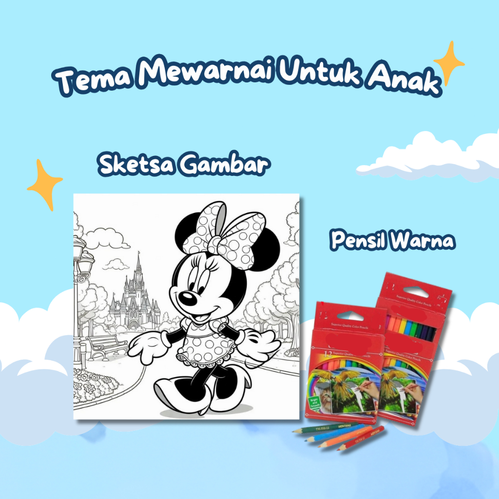 Jual Kertas Gambar Mewarnai Untuk Anak TK & Paud Tema : Minnie Mouse ...