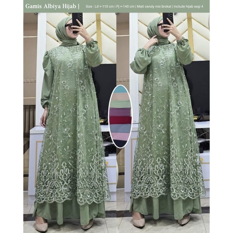 Jual GAMIS BROKAT ALBIYA VIRAL INCLUDE HIJAB PREMIUM | Shopee Indonesia