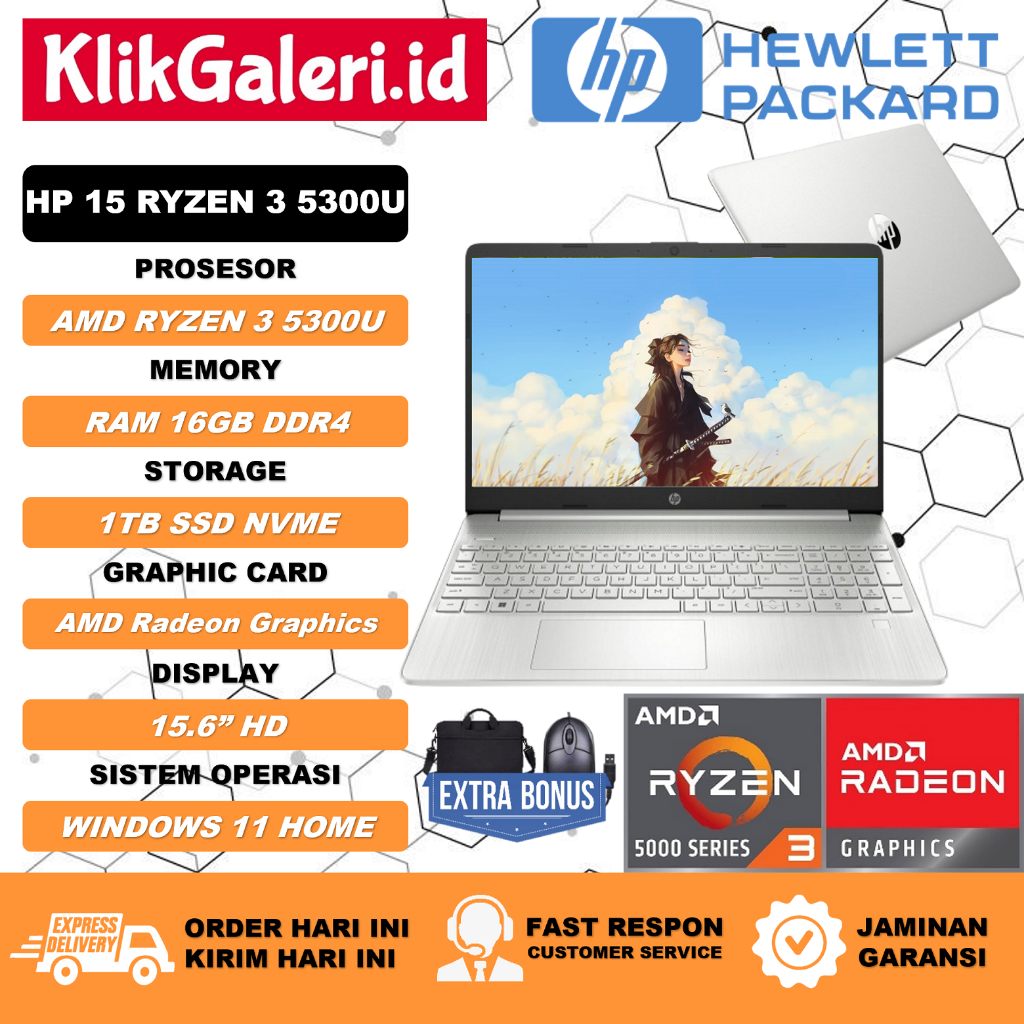Jual Laptop Gaming HP 15 Amd Ryzen 3 5300U RAM 16GB SSD 1TB 15.6 Win11 ...
