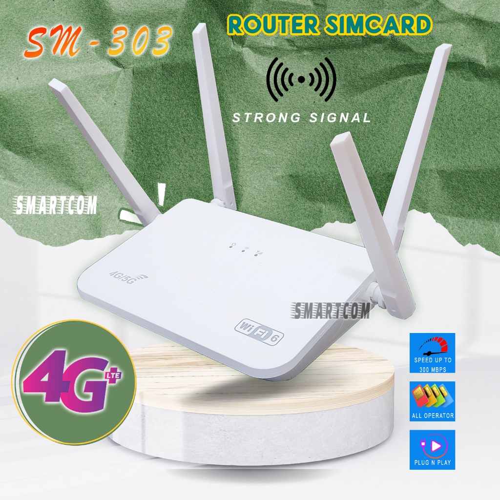 Jual SMARTCOM Wifi Wireless Router Sim Card 4G LTE SM303 WIFI 6 300Mbps ...