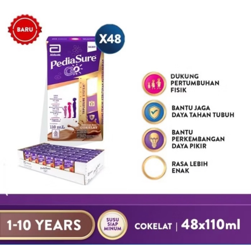 Jual pediasure go uht coklat 1 dus (48pcs x 110ml) | Shopee Indonesia