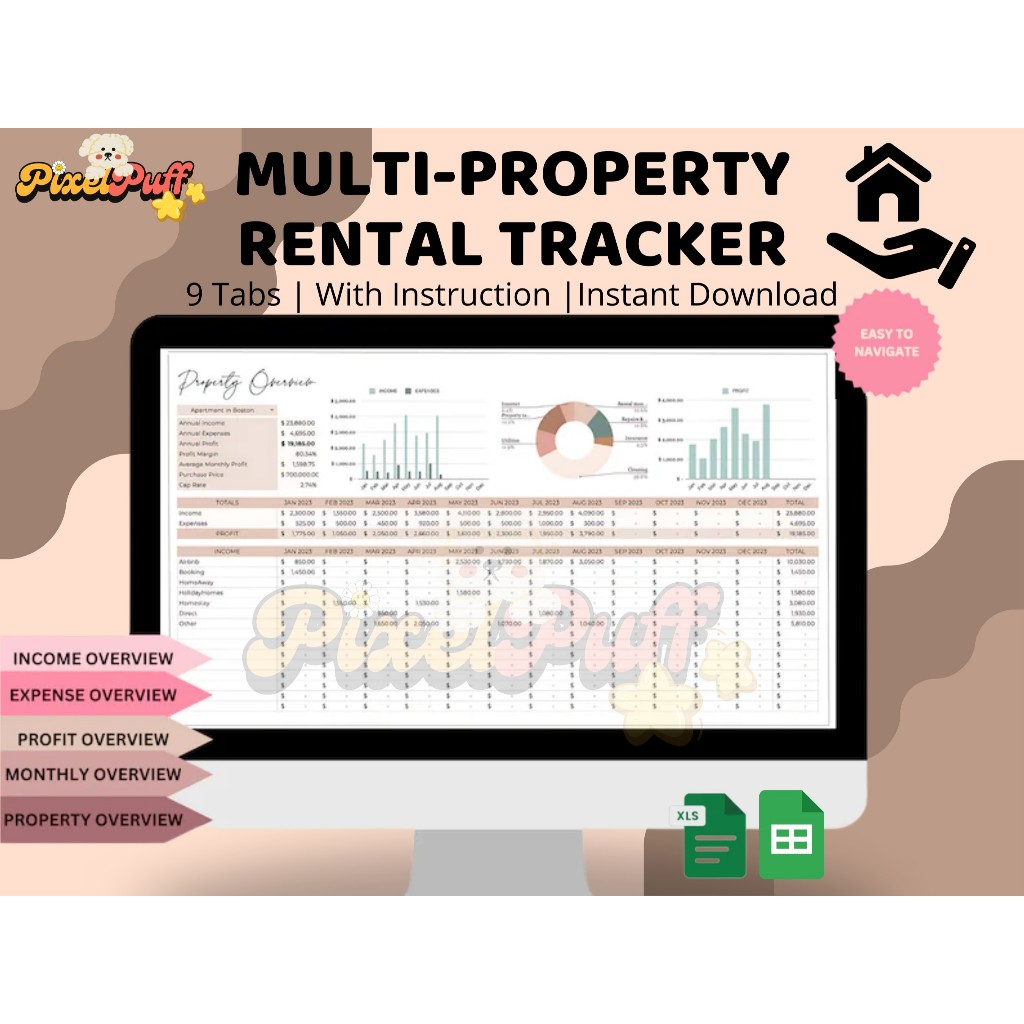 Jual Multi-Property Rental Tracker Spreadsheet | Rental Property ...