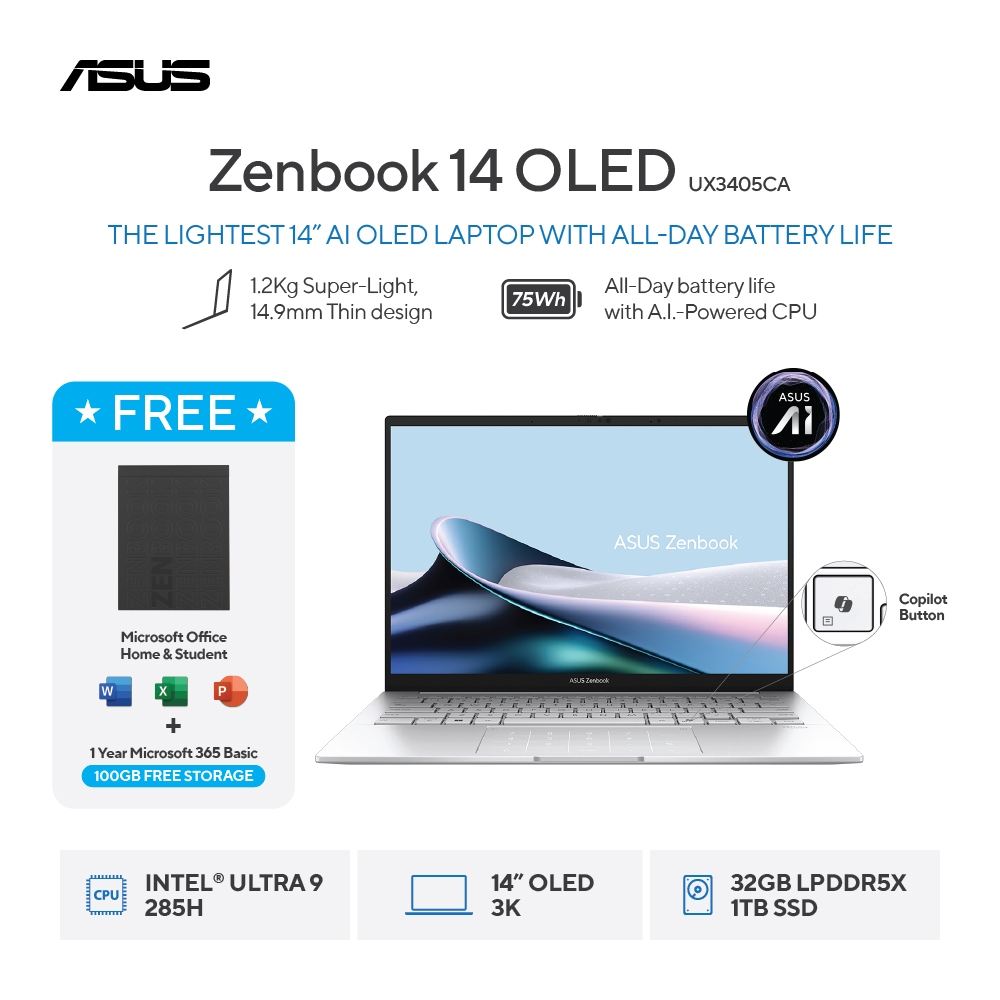 Jual [FREE POWERBANK] ASUS Zenbook 14 OLED UX3405CA-OLEDS9312M - Foggy ...