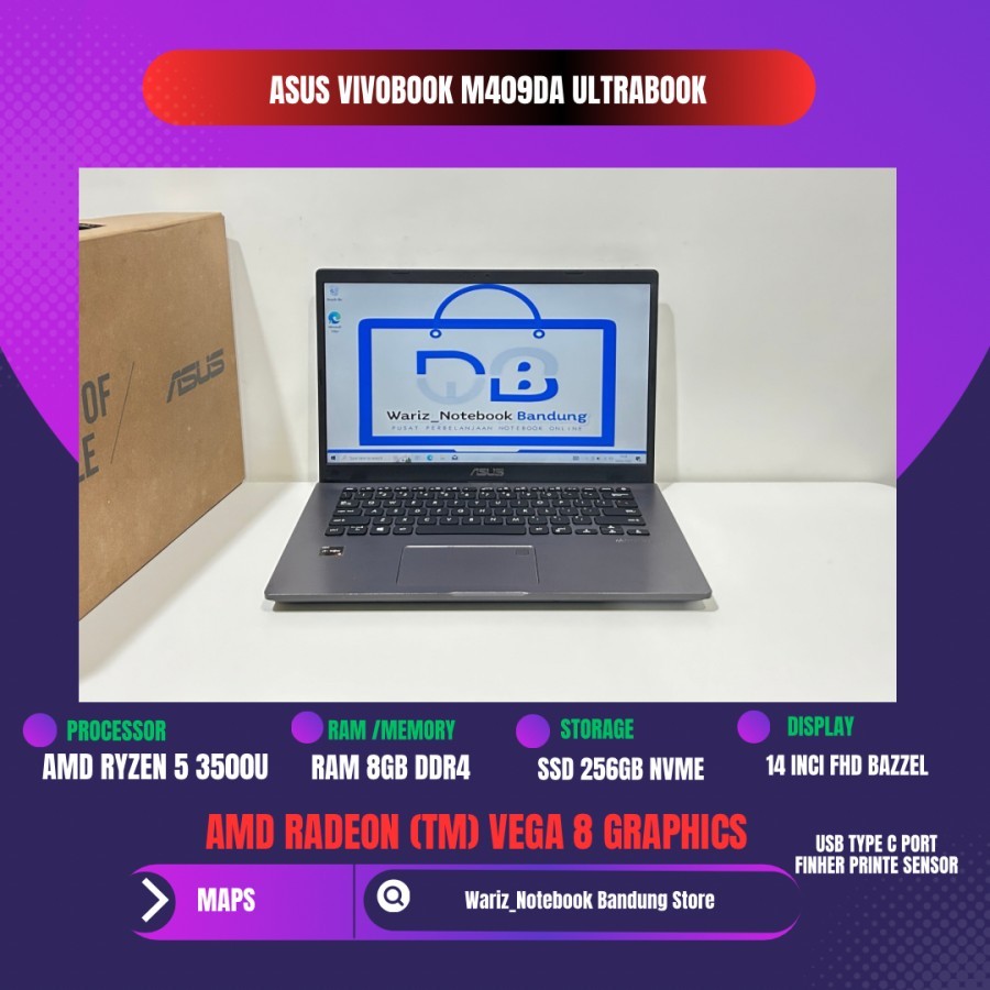 Jual ASUS VIVOBOOK M409DA AMD RYZEN 5 3500U RAM 8GB SSD 256GB 14inci ...