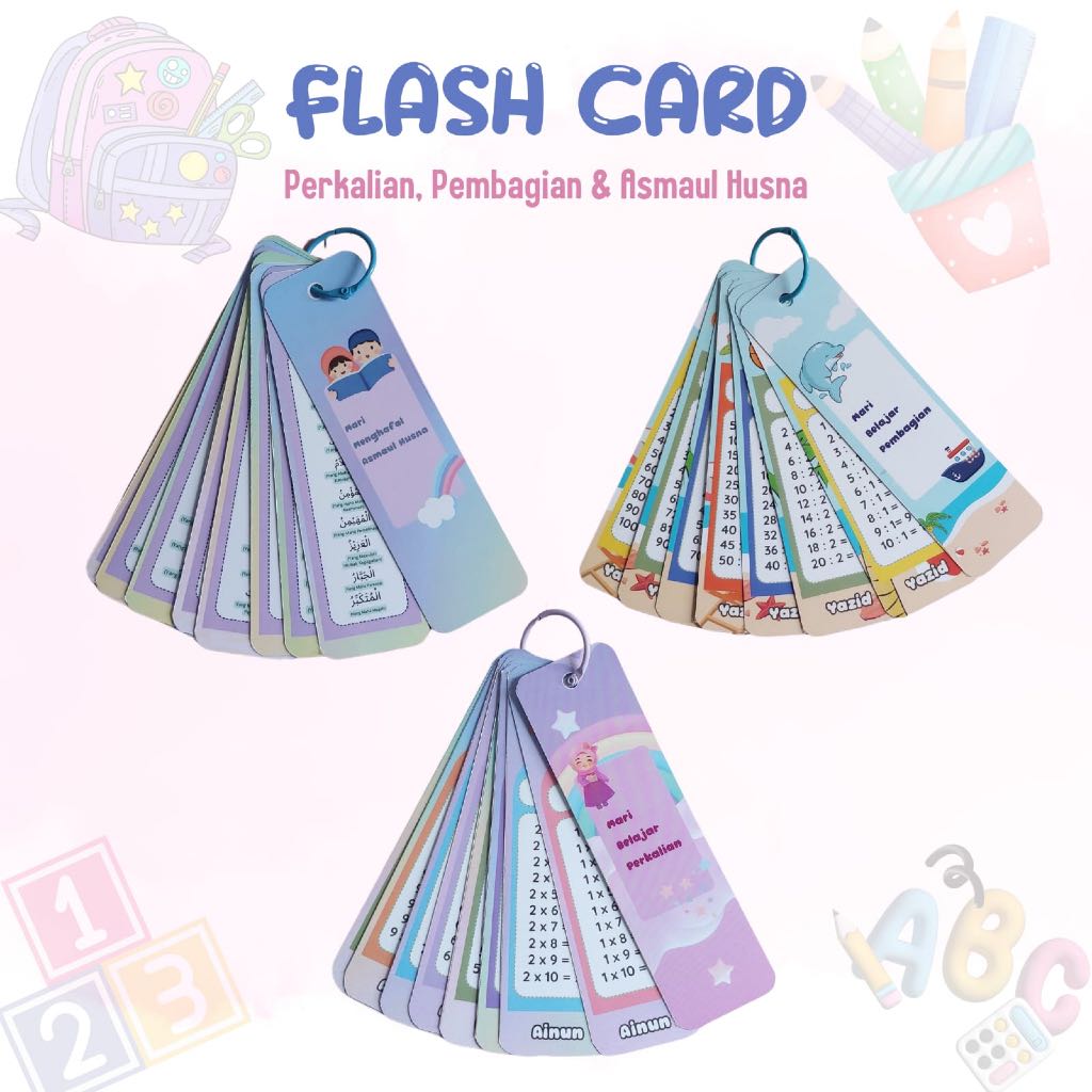 Jual Flashcard perkalian pembagian asmaul husna | flashcard custom ...