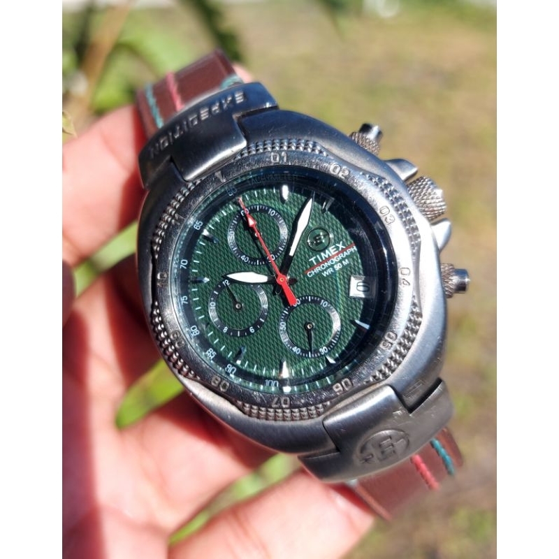 Jual Jam Tangan Timex Chronograph Green Dial Teksture Original Very ...