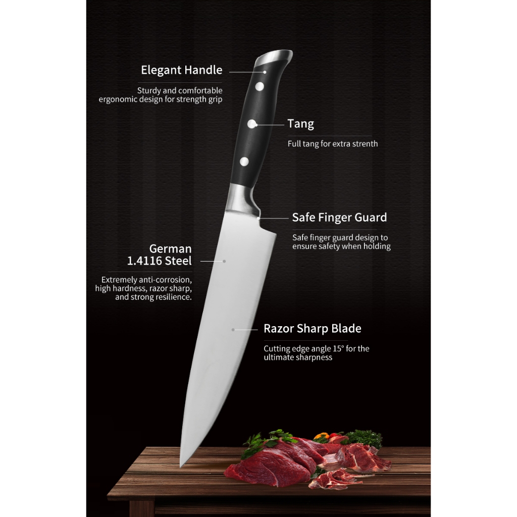 Jual Restoware Pisau Chef Steel 5Cr15mov 8 inch (20 cm) / 8 inch (20 cm ...