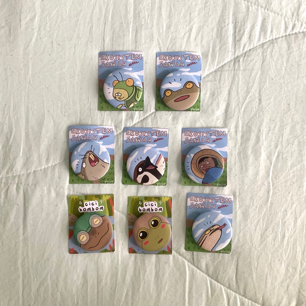 Jual Pin Bulat Besar Karakter Hewan Ekosistem (Katak, Burung, Ular ...