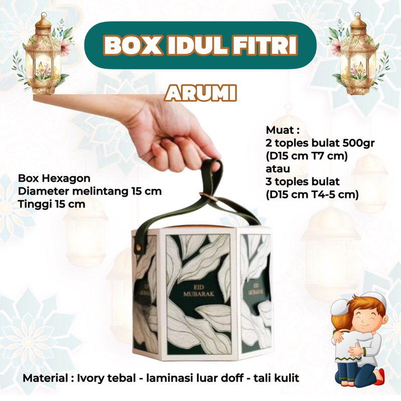 Jual ARUMI | Box Hampers Hexagon Idul Fitri muat 2 Toples Bulat 500gr ...