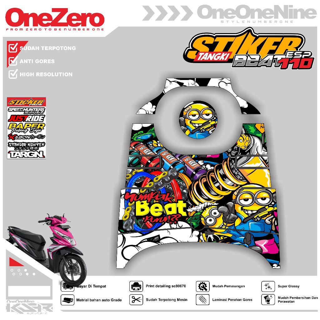 Jual ONE ZERO Stiker Tangki Bensin BEAT ESP 110 - Stiker viral tangki ...