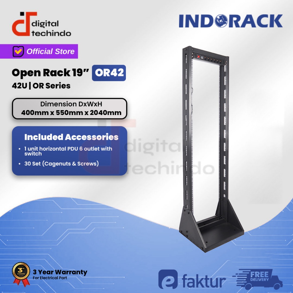 Jual OR42 Open Rack 42U INDORACK Rak 42U Rack Server Modem Audio WIfi ...