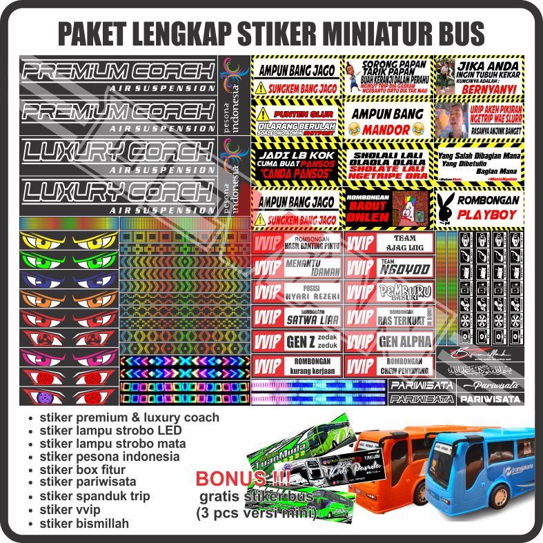 Jual Paket lengkap stiker miniatur bus (stobo mata, strobo led, spanduk ...