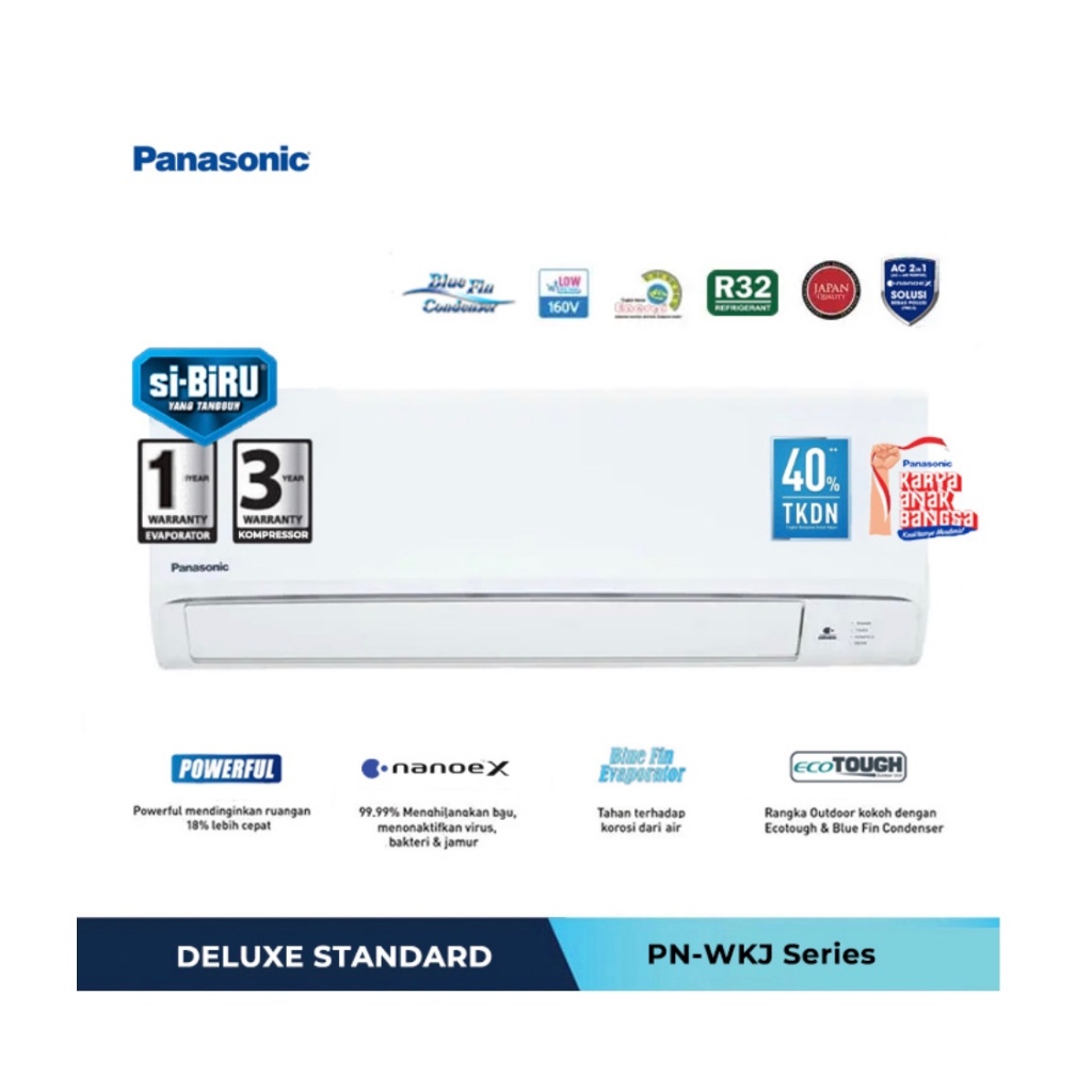 Jual Panasonic AC Wall Mounted Split Deluxe Standard Non Inverter Si Biru 2in1 2 PK - CS/CU ...