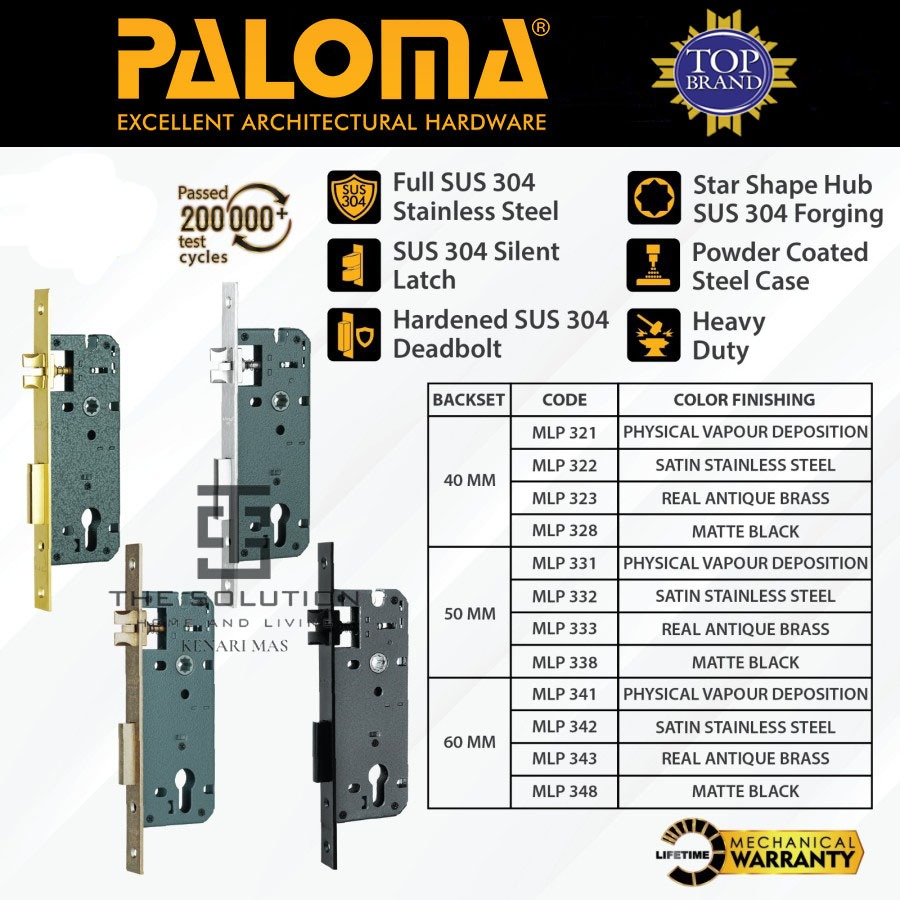 Jual Kunci Pintu PALOMA MLP 33 Series Body Mortise Lock Case Door Swing ...