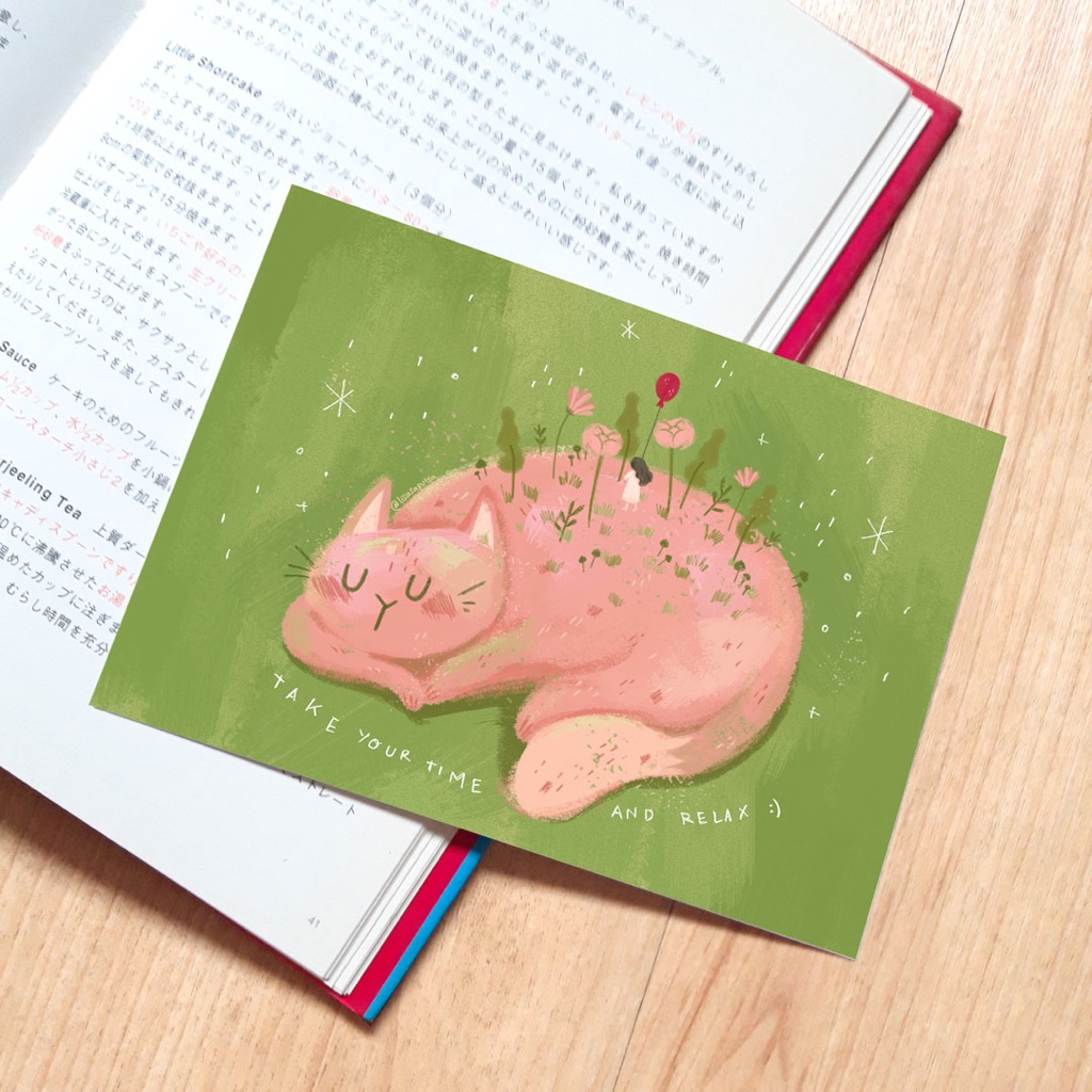 Jual Postcard kartu pos ucapan Kucing Pink Relax | Shopee Indonesia