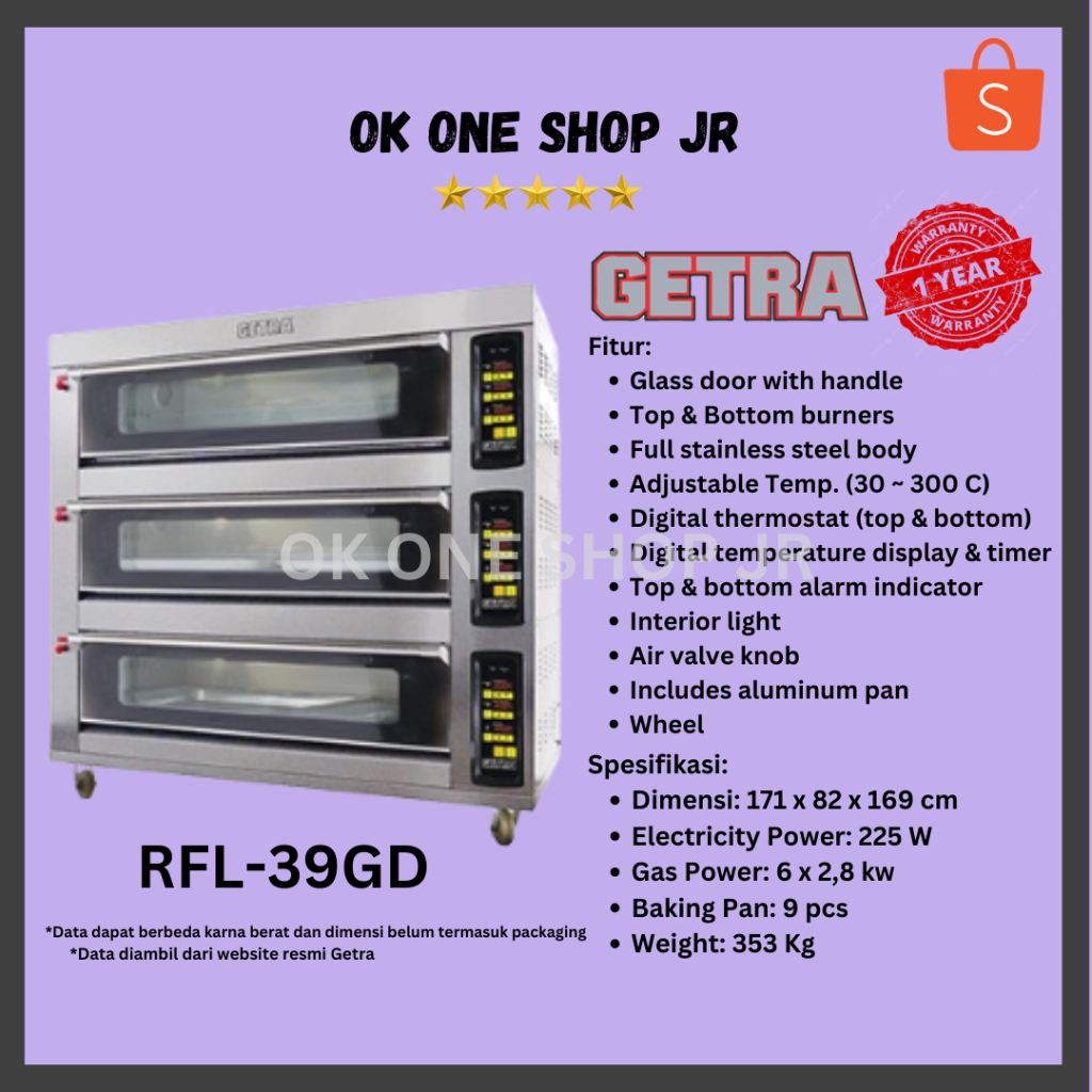 Jual GETRA RFL-39GD Gas Baking Oven | RFL 39 GD - 3 Deck | Shopee Indonesia