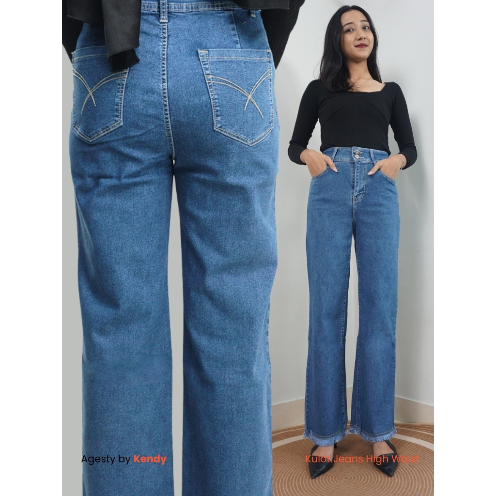 Jual AGESTY BY KENDY - Jeans Kulot High Waist - AKJH002 - Denim Stretch ...