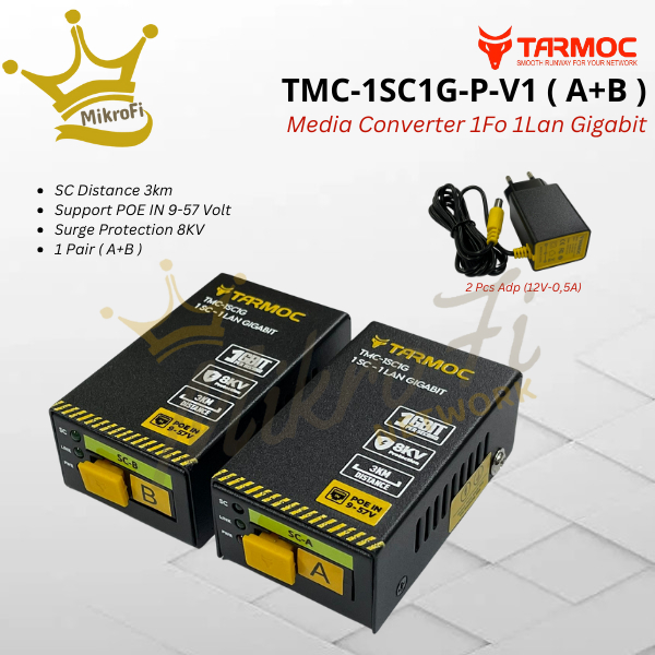 Jual Tarmoc TMC-1SC1G-P-V1 | HTB mini Media Converter 1 SC - 1 LAN | 1 FO 1 LAN Gigabit POE-in ...