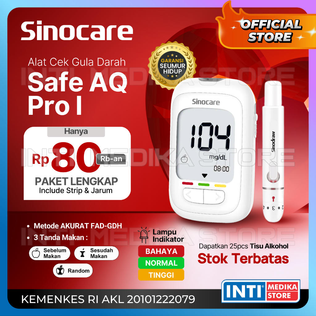 Jual SINOCARE - Alat Cek Gula Darah SAFE AQ PRO I | Set Lengkap Cek ...