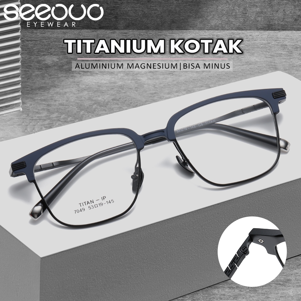 Jual Seeouo Kacamata Model Kotak Stylish Asian Fit High Quality Titanium Plano Ringan Kokoh Bisa ...