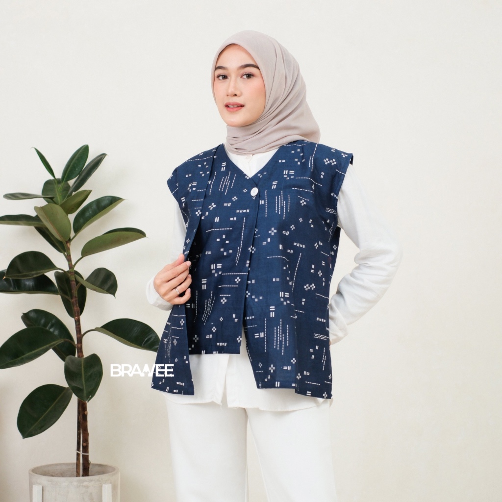 Jual BRAWEE Vest Outer Rompi Batik V Neck Motif Katulistiwa | Shopee ...