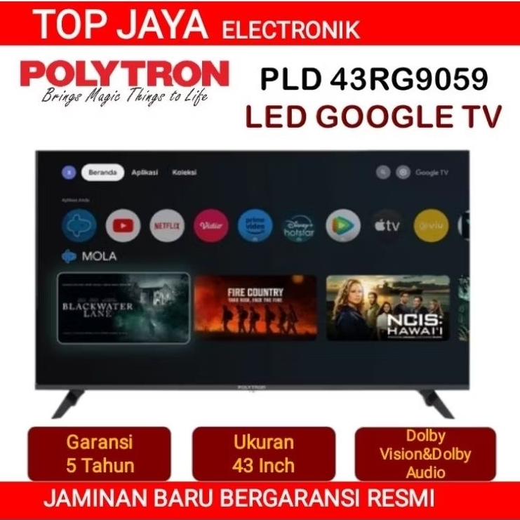 Jual LED TV POLYTRON 43 INCH GOOGLE TV,SMART ANDROID TV BARU BERGARANSI ...