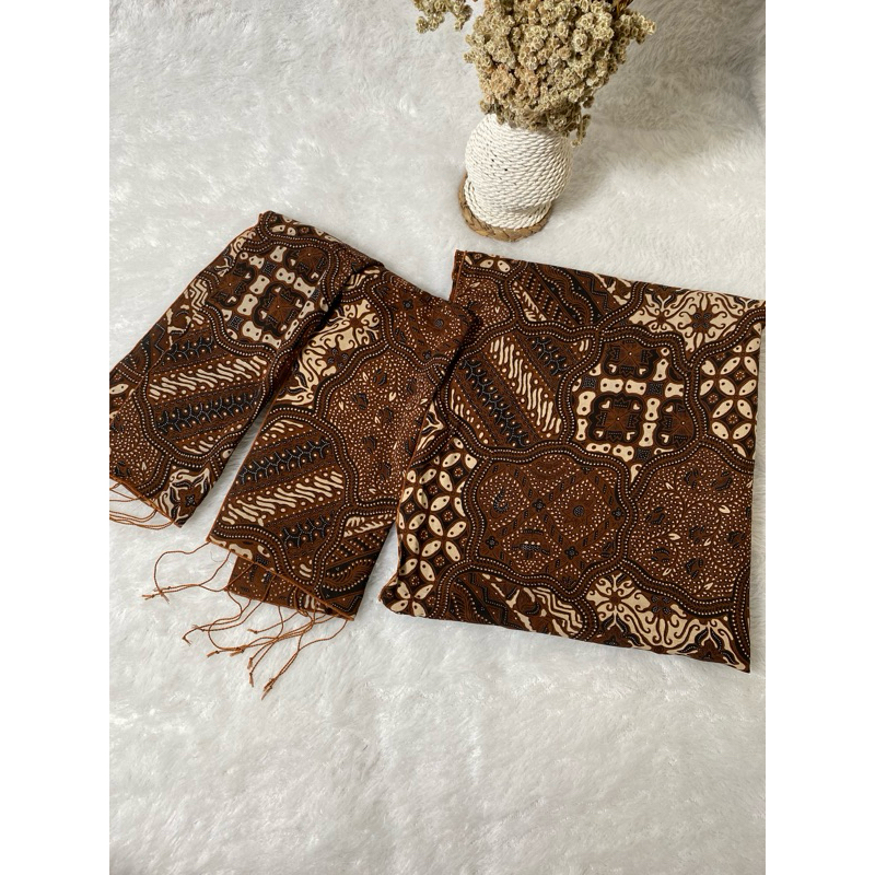 Jual Kain Kamen Set Plus Selendang Sutra Paris Motif Batik Sogan ...