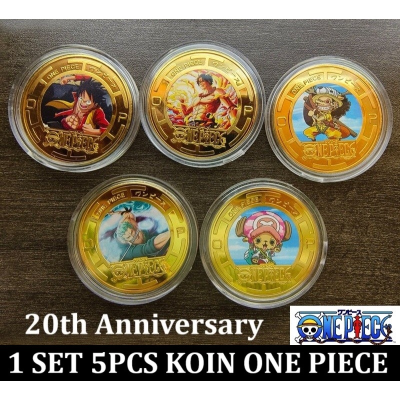 Jual Exclusive 1 Set 5 pcs Koin Coin Emas One Piece 20th Anniversary diameter 4 cm aklirik ...