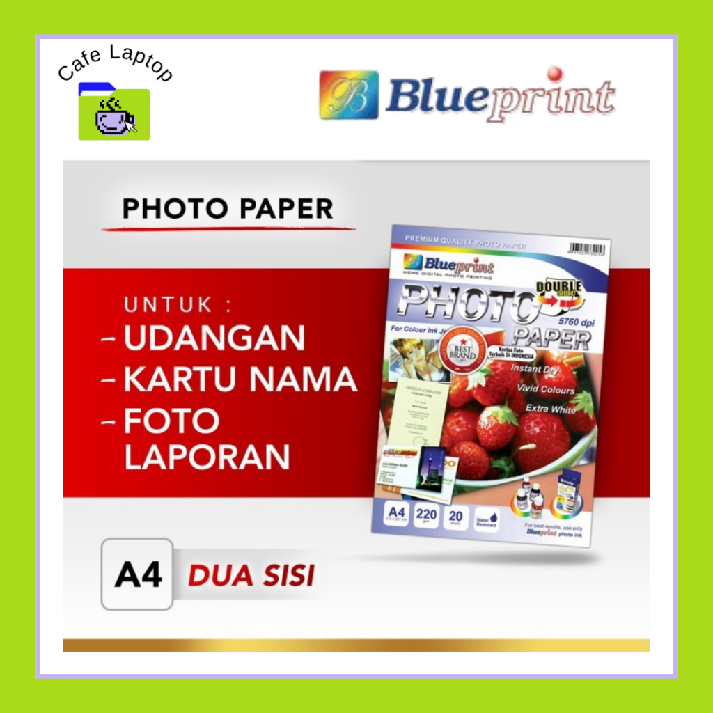 Jual Kertas Foto A4 Double Side Photo Paper Glossy BLUEPRINT 220 Gsm 20 ...