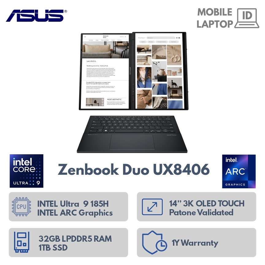 Jual Asus Zenbook Duo UX8406MA OLED TOUCH Intel Ultra 9 185H Ram 32GB ...