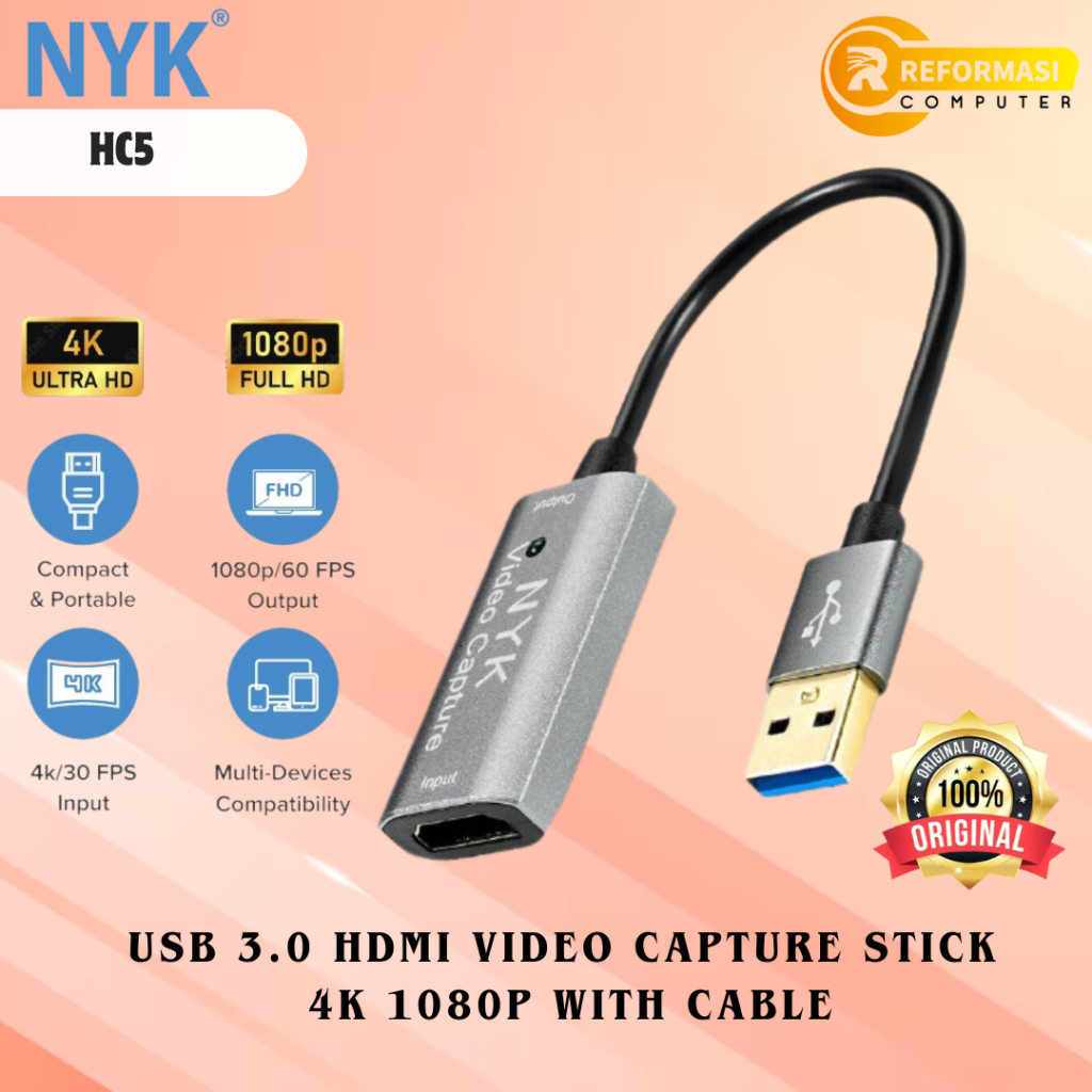 Jual USB 3.0 HDMI VIDEO CAPTURE STICK 4K 1080P WITH CABLE | Shopee ...